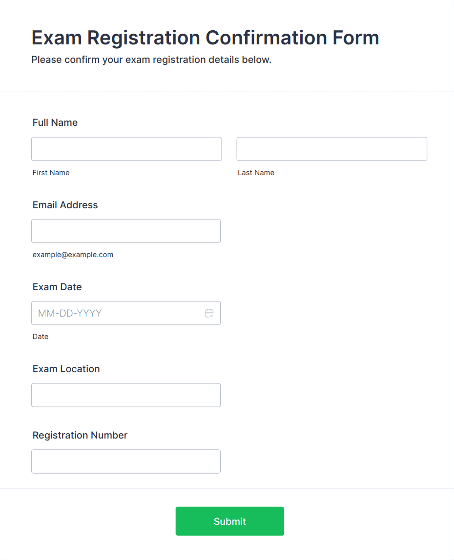 Exam Registration Confirmation Form Template | Jotform