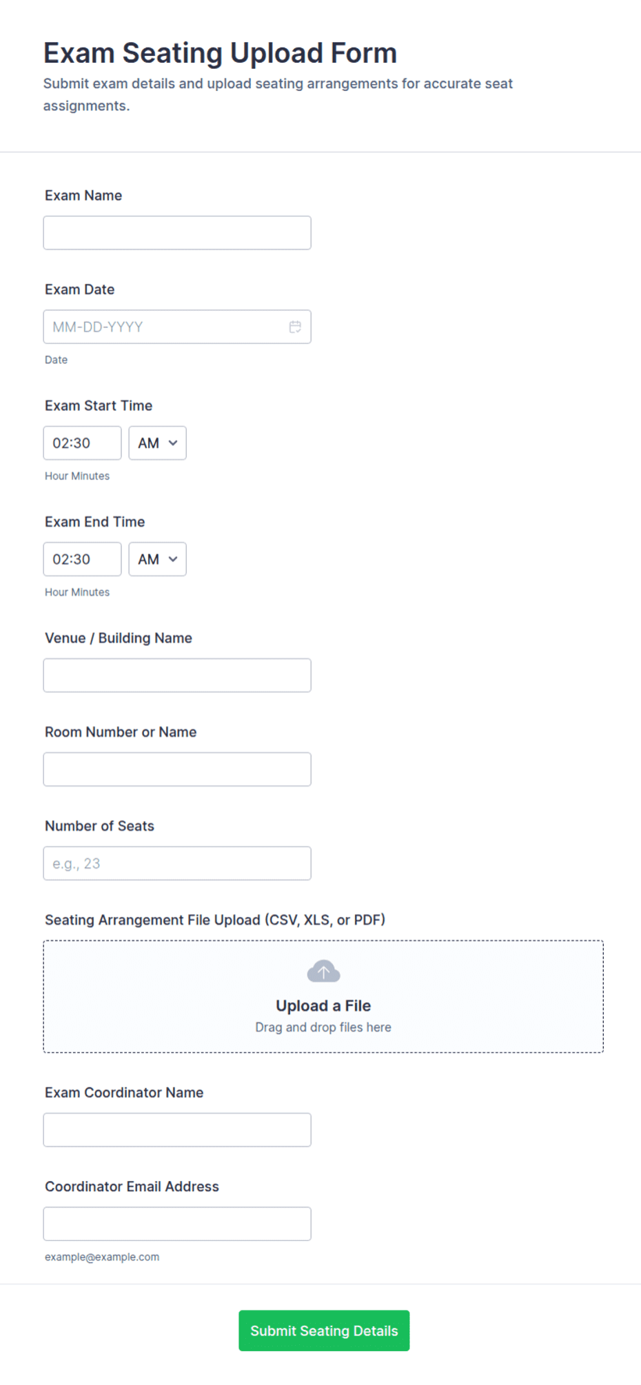 Exam Seating Upload Form Template | Jotform