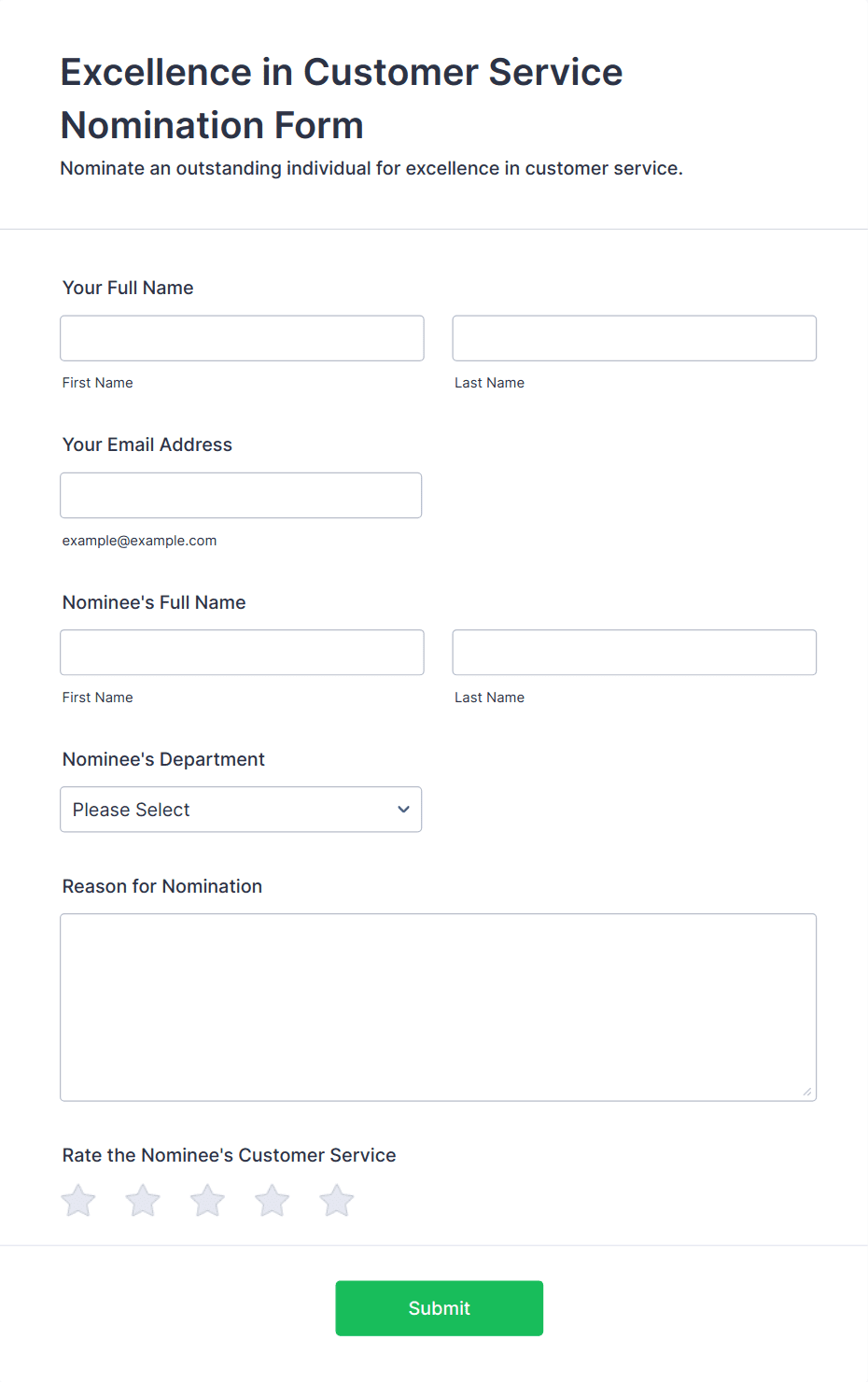 Excellence in Customer Service Nomination Form Template | Jotform