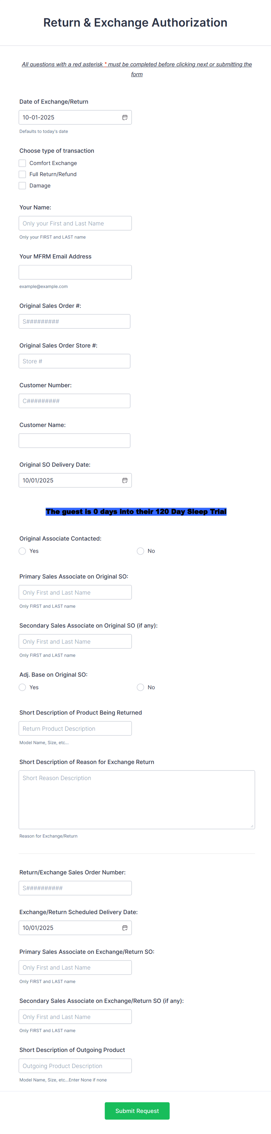 Exchange & Return Authorization Form Template | Jotform