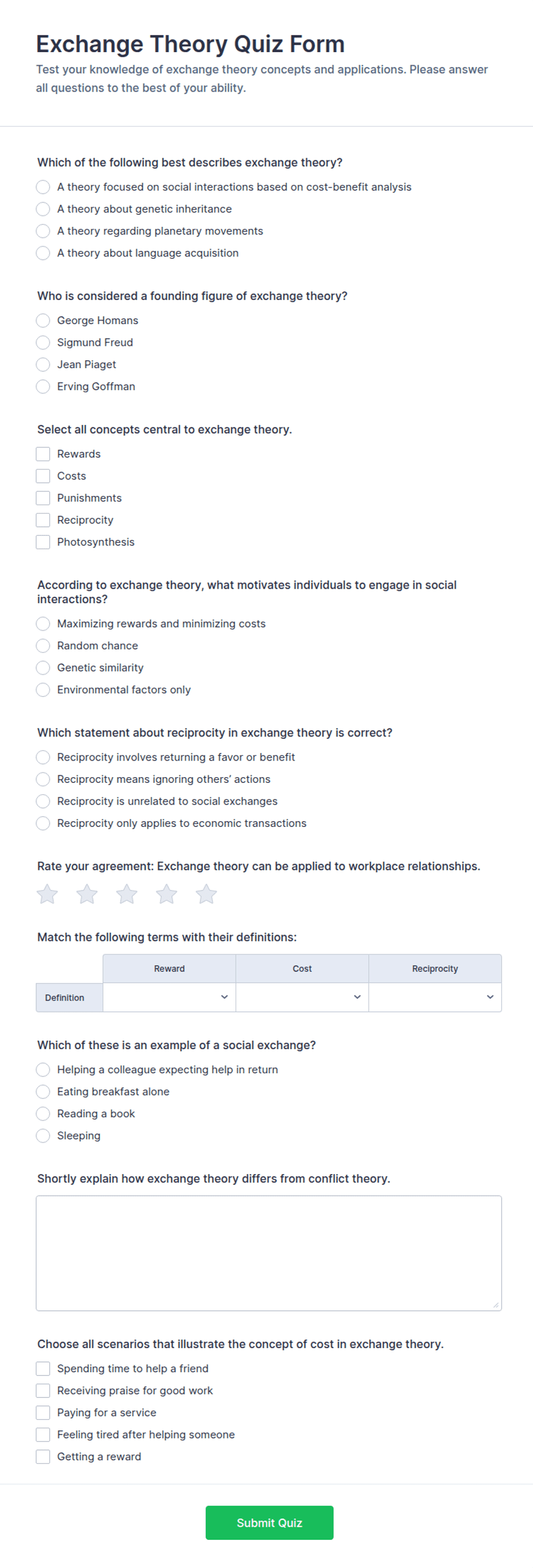 Exchange Theory Quiz Form Template | Jotform
