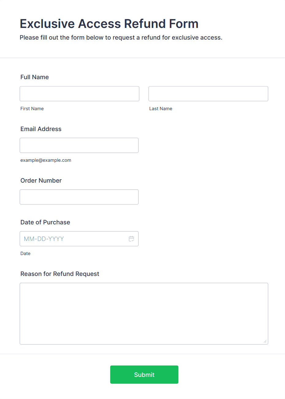 Exclusive Access Refund Form Template | Jotform