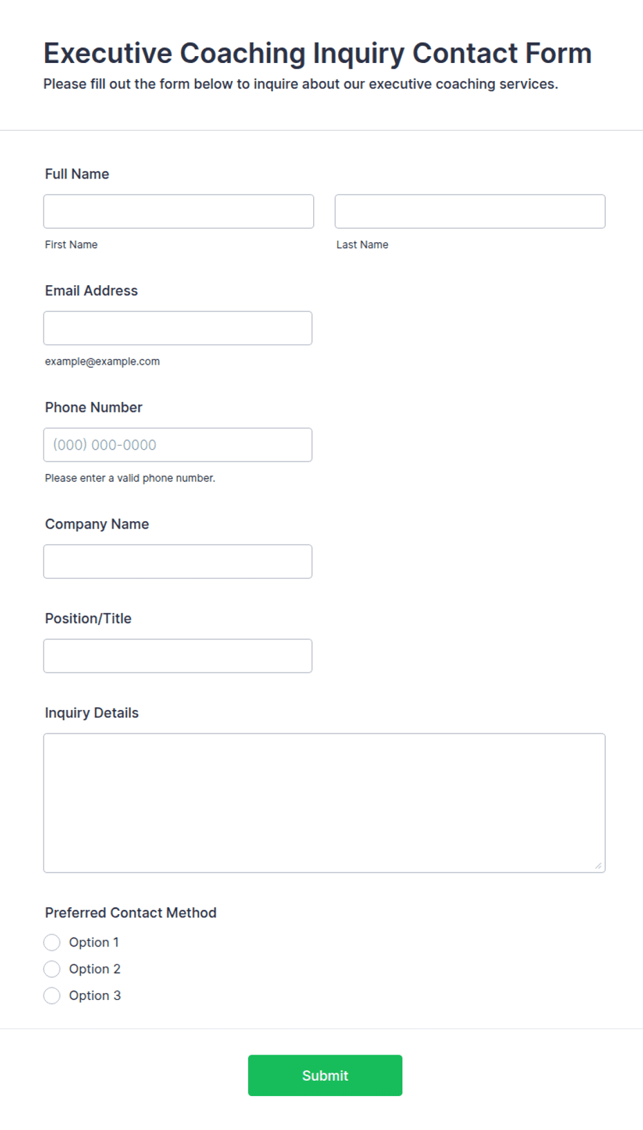 Executive Coaching Inquiry Contact Form Template | Jotform