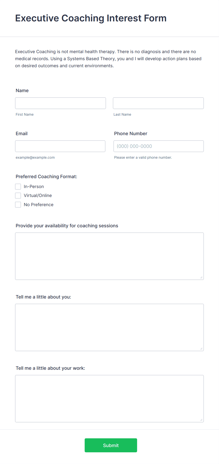 Executive Coaching Interest Form Template | Jotform