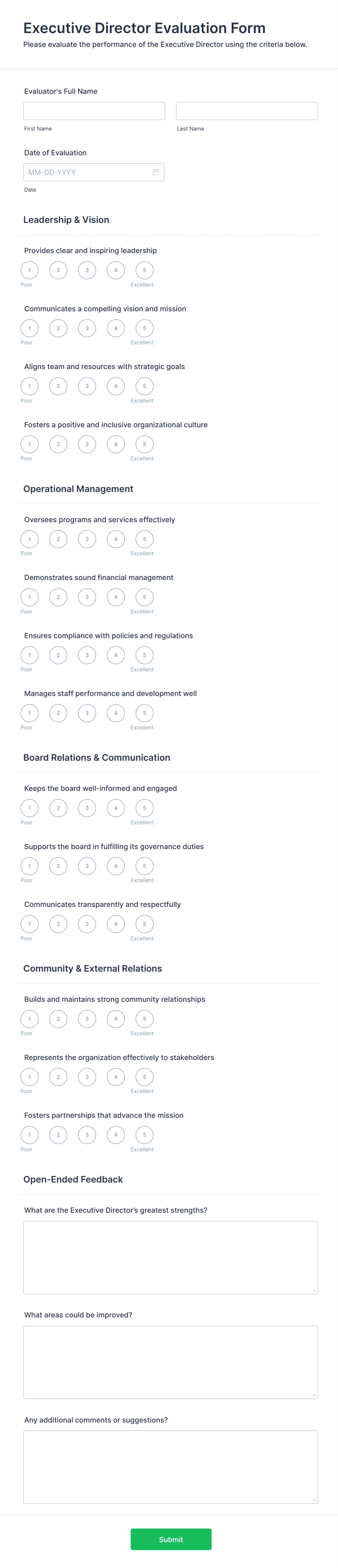 Executive Director Evaluation Form Template | Jotform