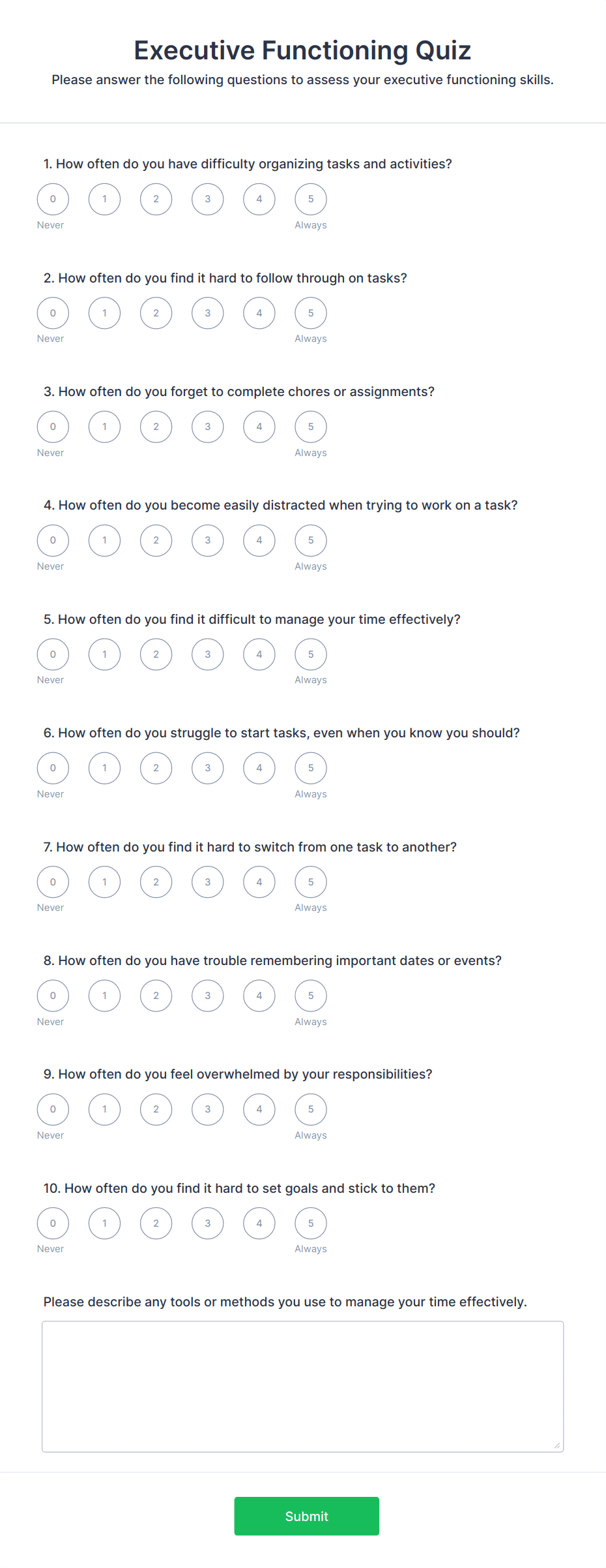Executive Functioning Quiz Form Template | Jotform