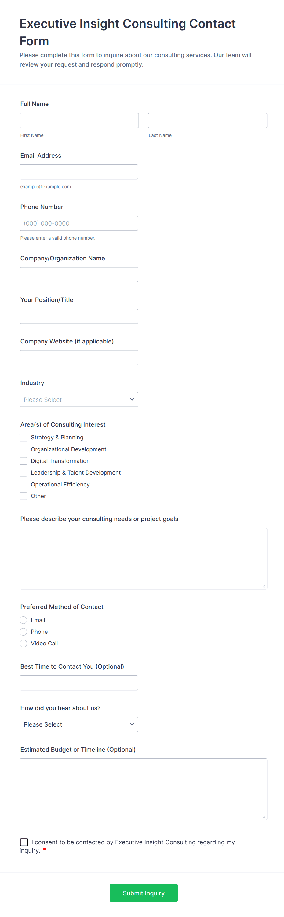 Executive Insight Consulting Contact Form Template | Jotform
