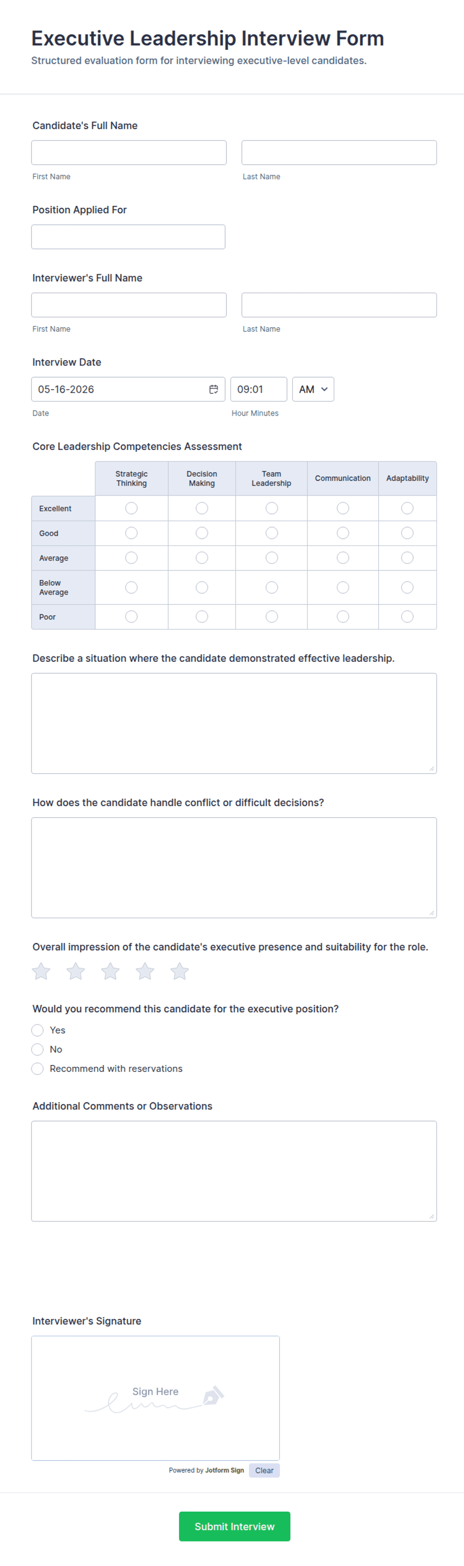 Executive Leadership Interview Form Template | Jotform