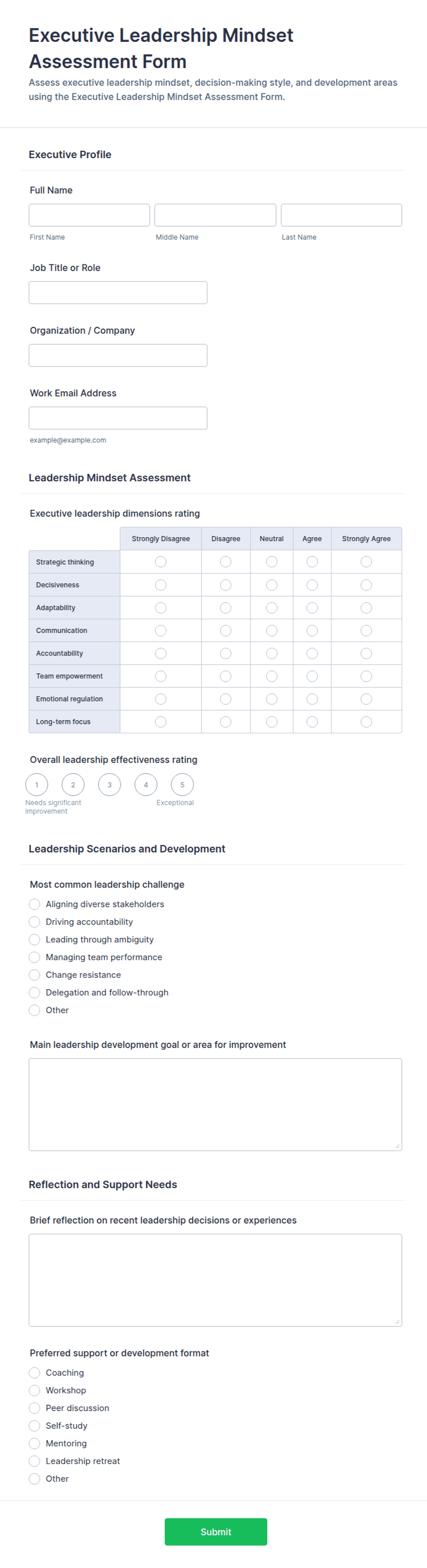 Executive Leadership Mindset Assessment Form Template | Jotform
