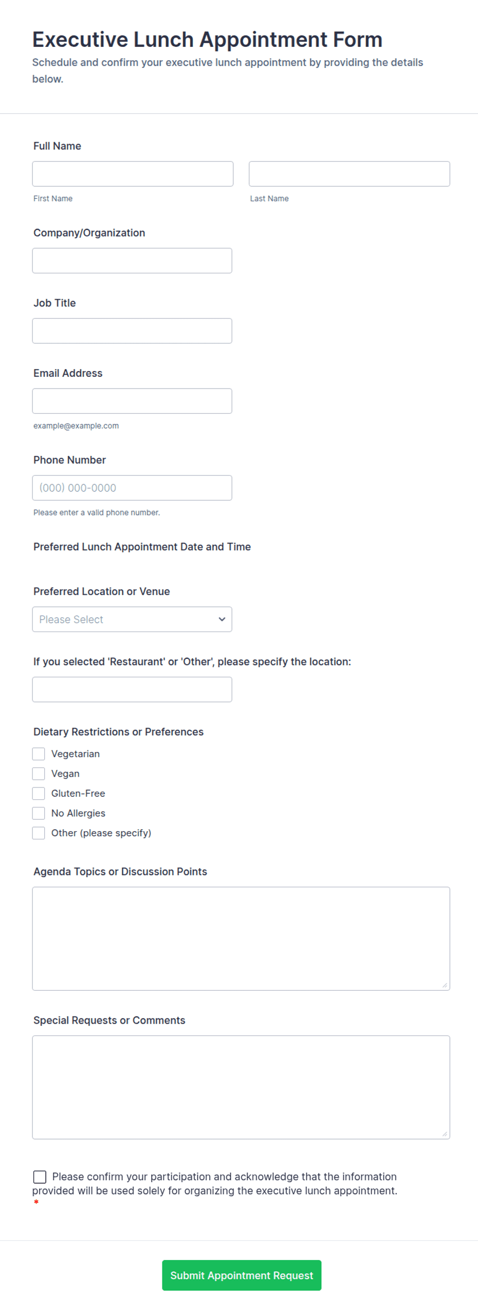Executive Lunch Appointment Form Template | Jotform