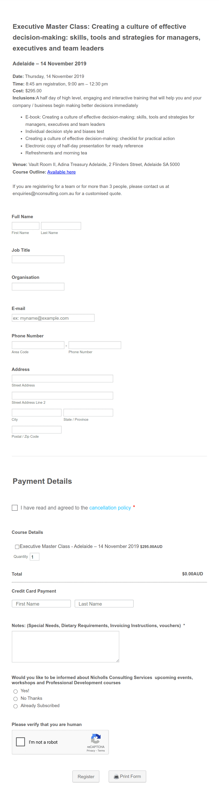 Executive Master Class Registration Form Template | Jotform