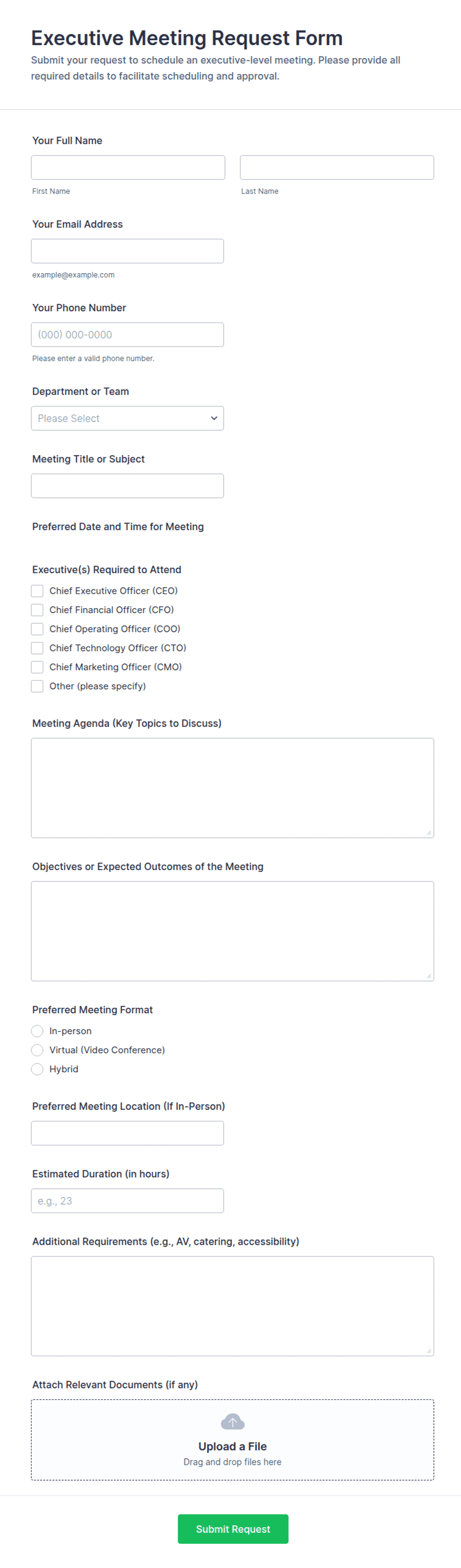 Executive Meeting Request Form Template | Jotform