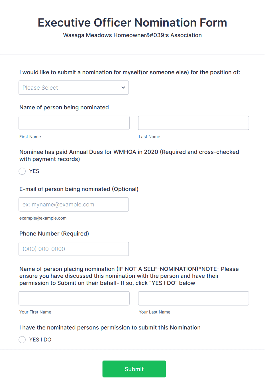 Executive Officer Nomination Form Template | Jotform