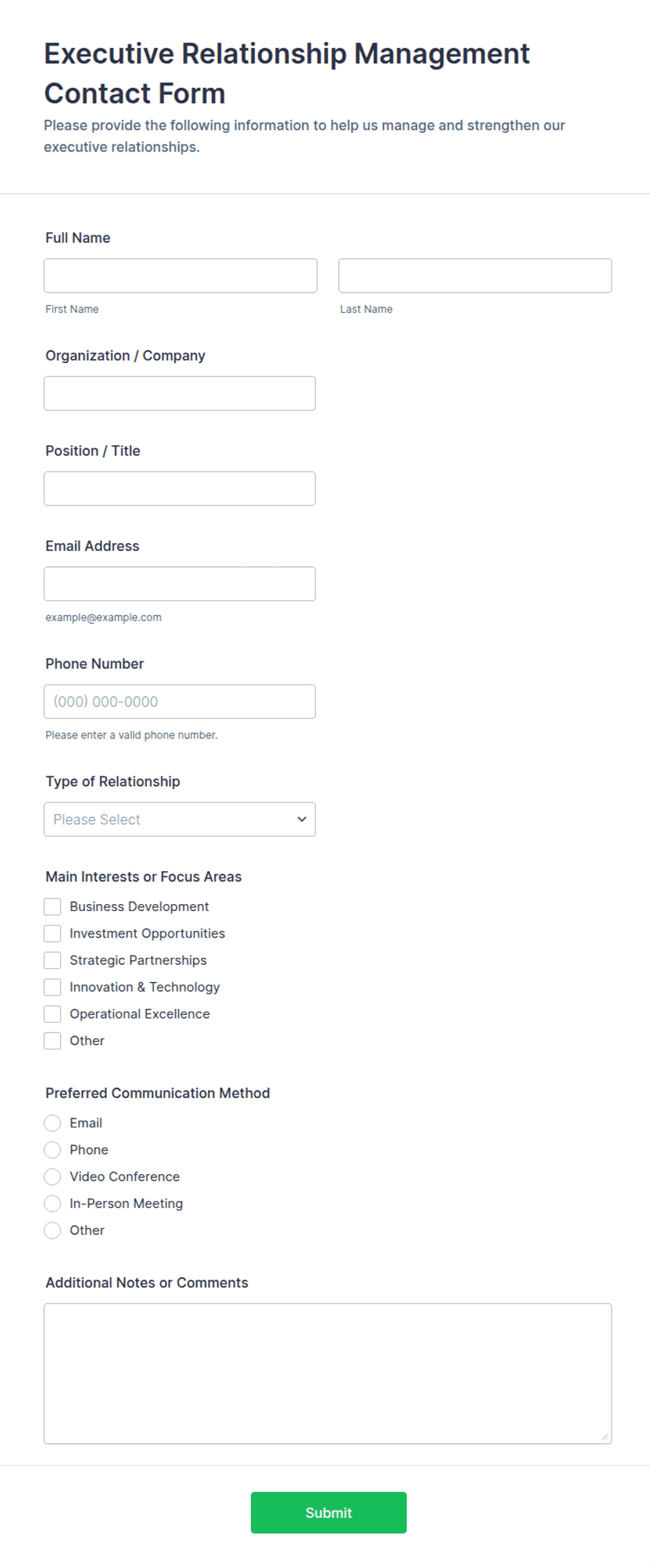 Executive Relationship Management Contact Form Template | Jotform