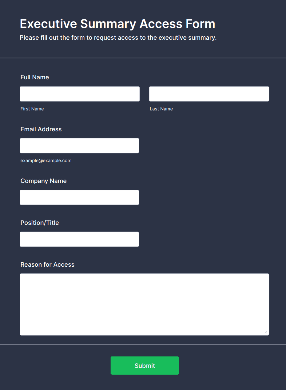 Executive Summary Access Form Template | Jotform