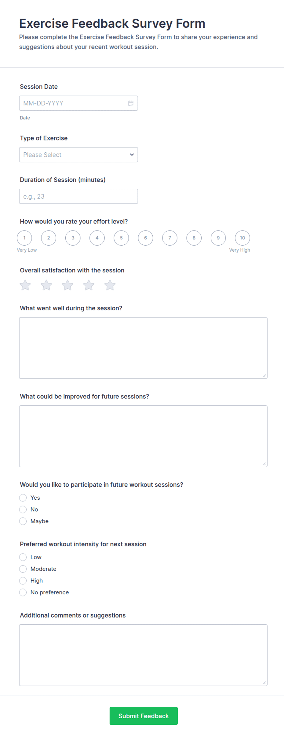 Exercise Feedback Survey Form Template | Jotform