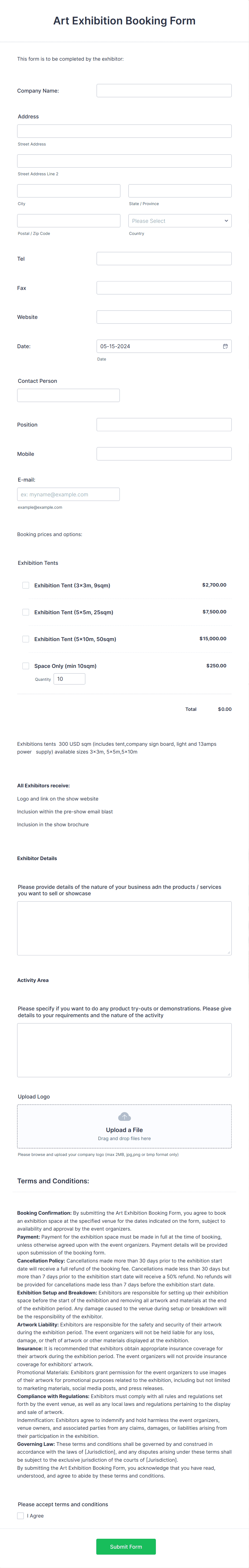 Exhibition Application Form Template | Jotform