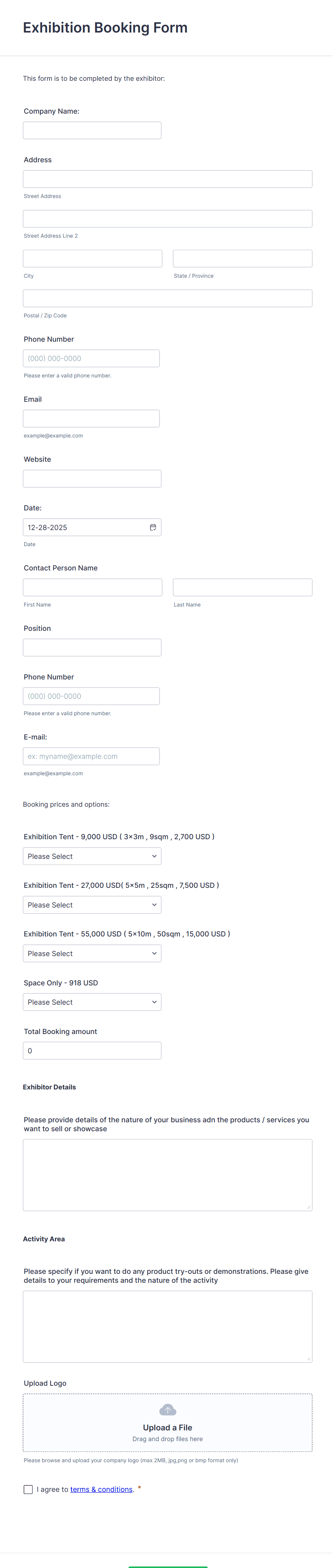 Exhibition Booking Form Template | Jotform