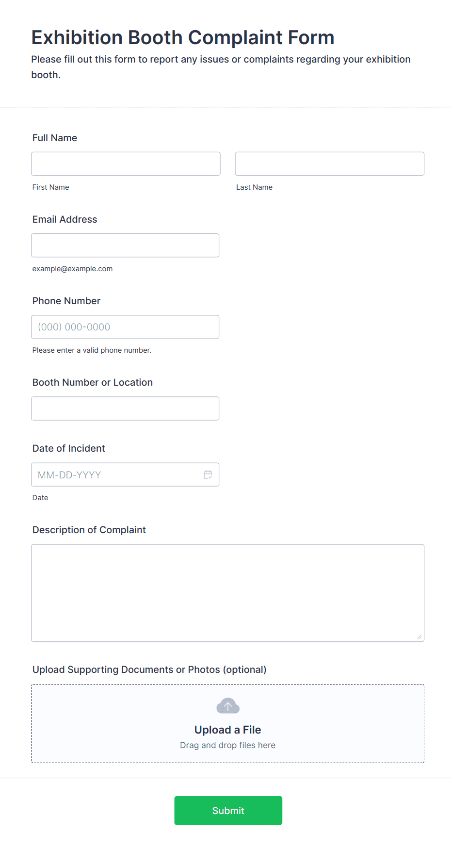 Exhibition Booth Complaint Form Template | Jotform