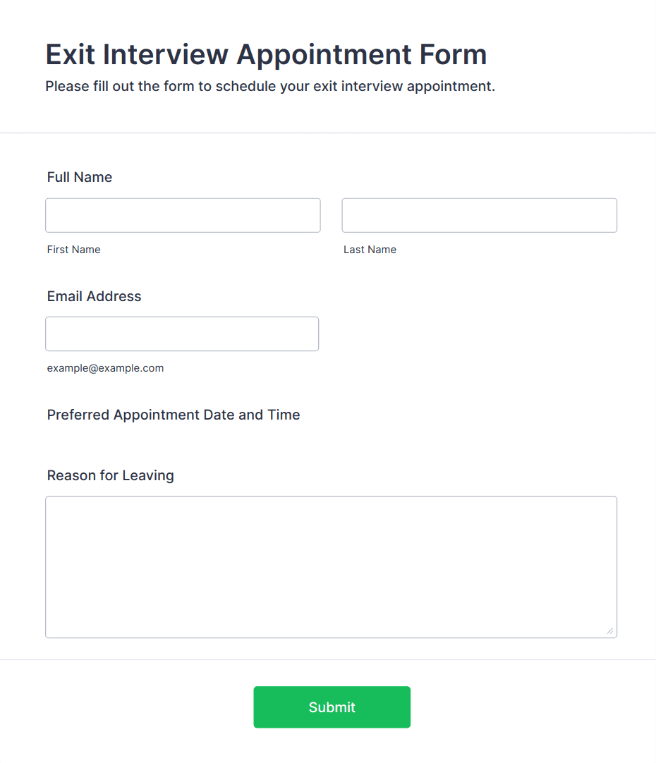 Exit Interview Appointment Form Template | Jotform