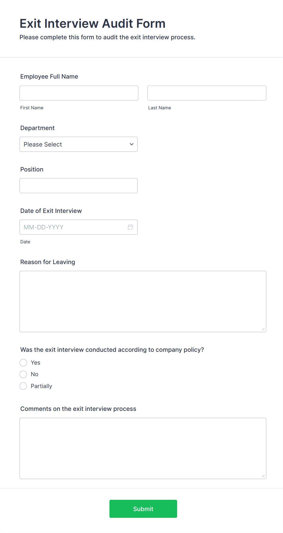 Exit Interview Audit Form Template | Jotform