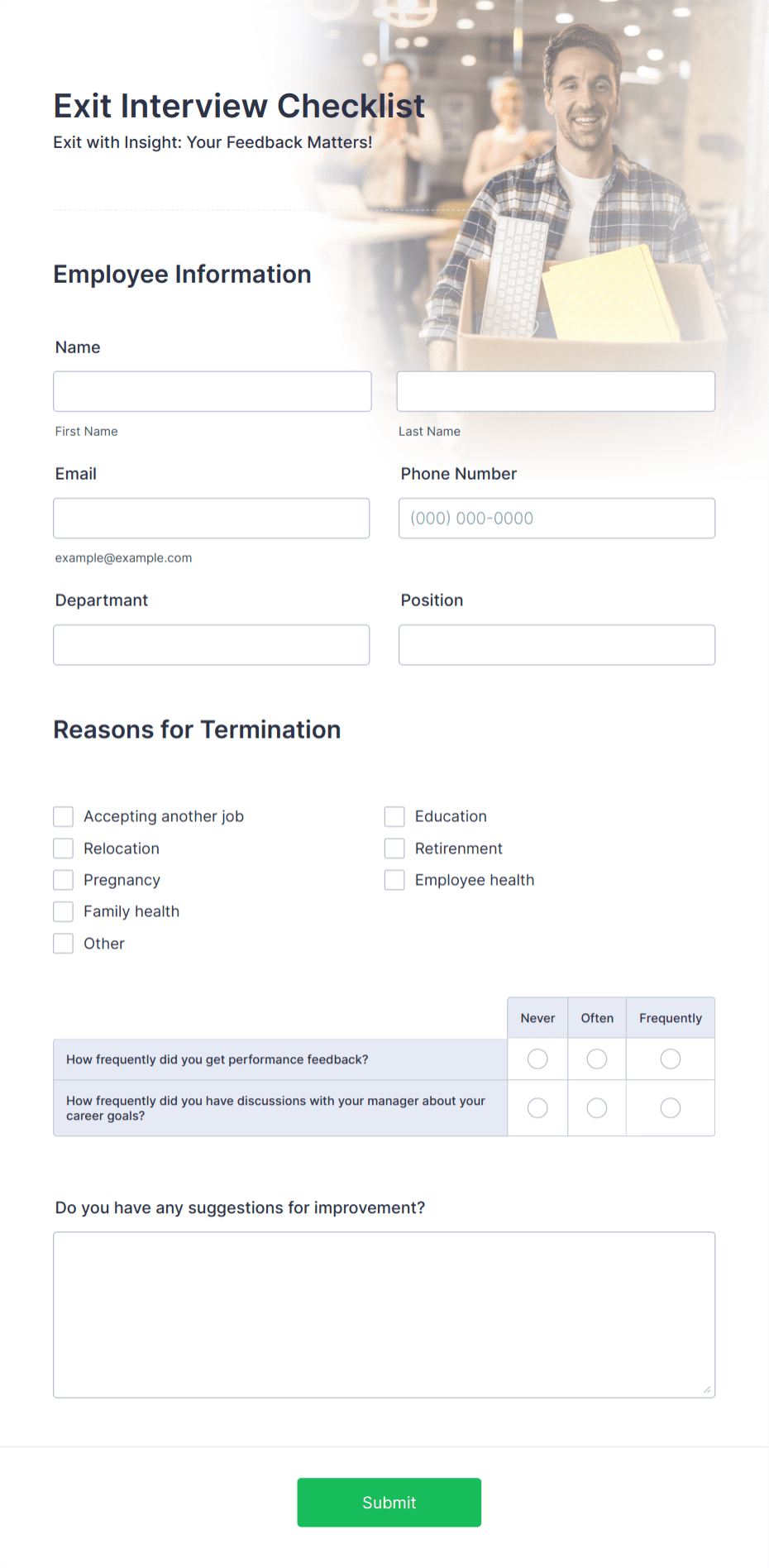 Exit Interview Checklist Form Template | Jotform