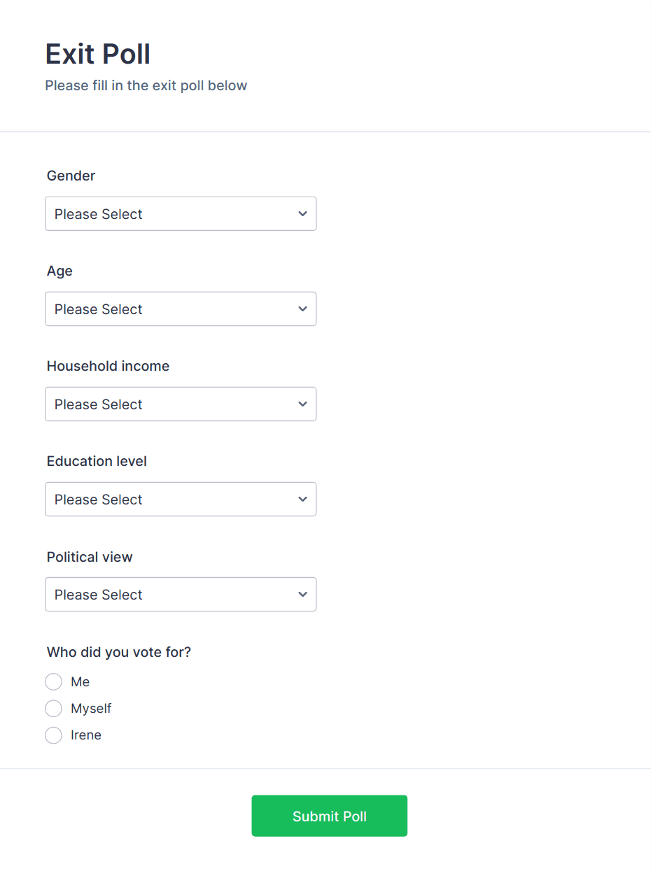 Voter Demographics Exit Poll Form Template | Jotform