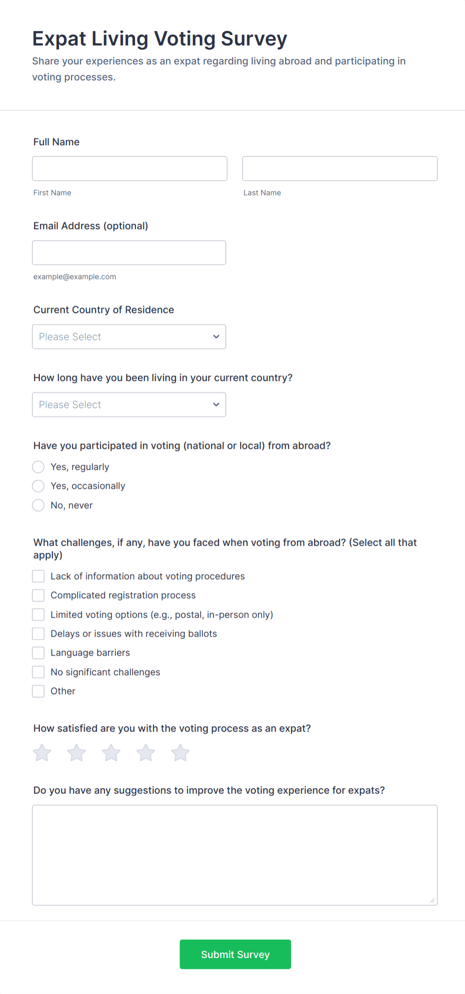 Expat Living Voting Survey Form Template | Jotform
