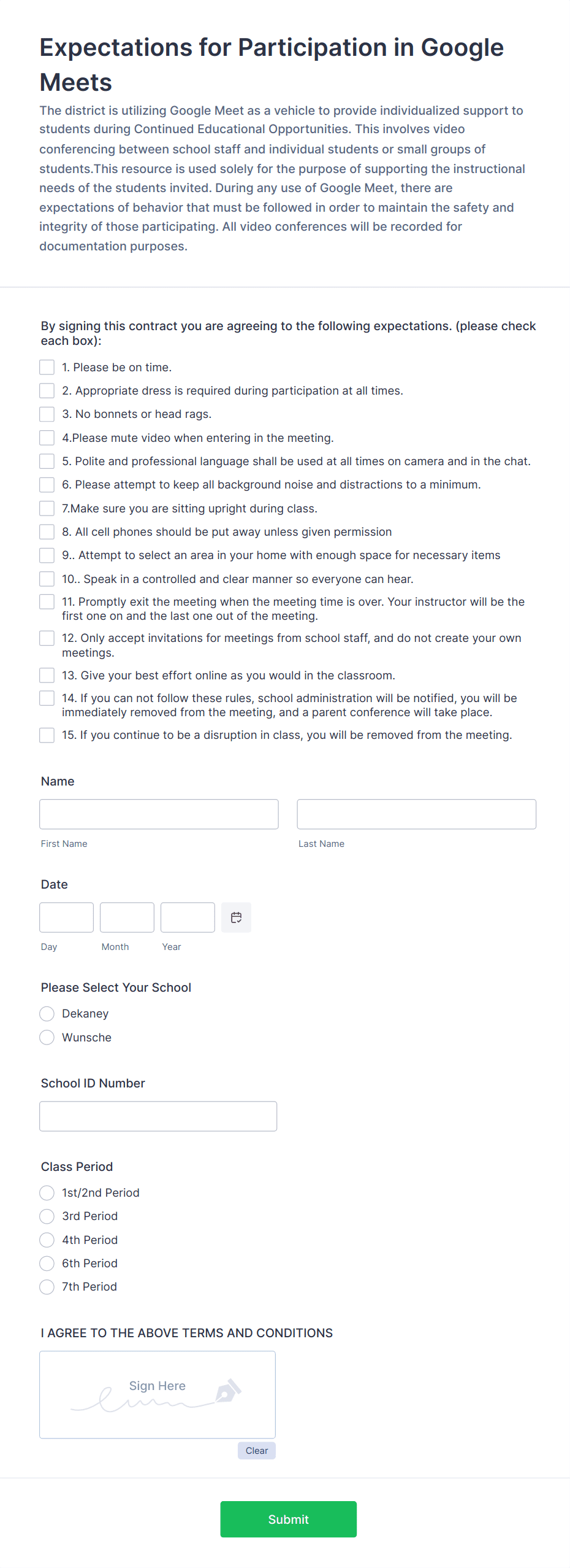 Expectations for Participation Form Template | Jotform