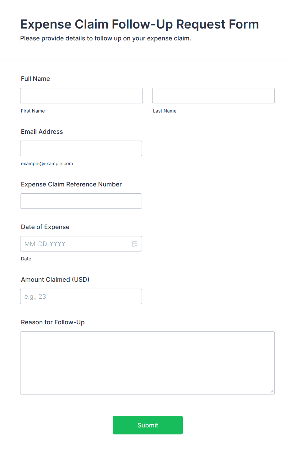 Expense Claim Follow-Up Request Form Template | Jotform