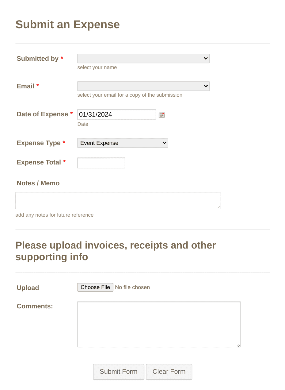 Expense Form - Closing Event (7/12-14) Form Template | Jotform