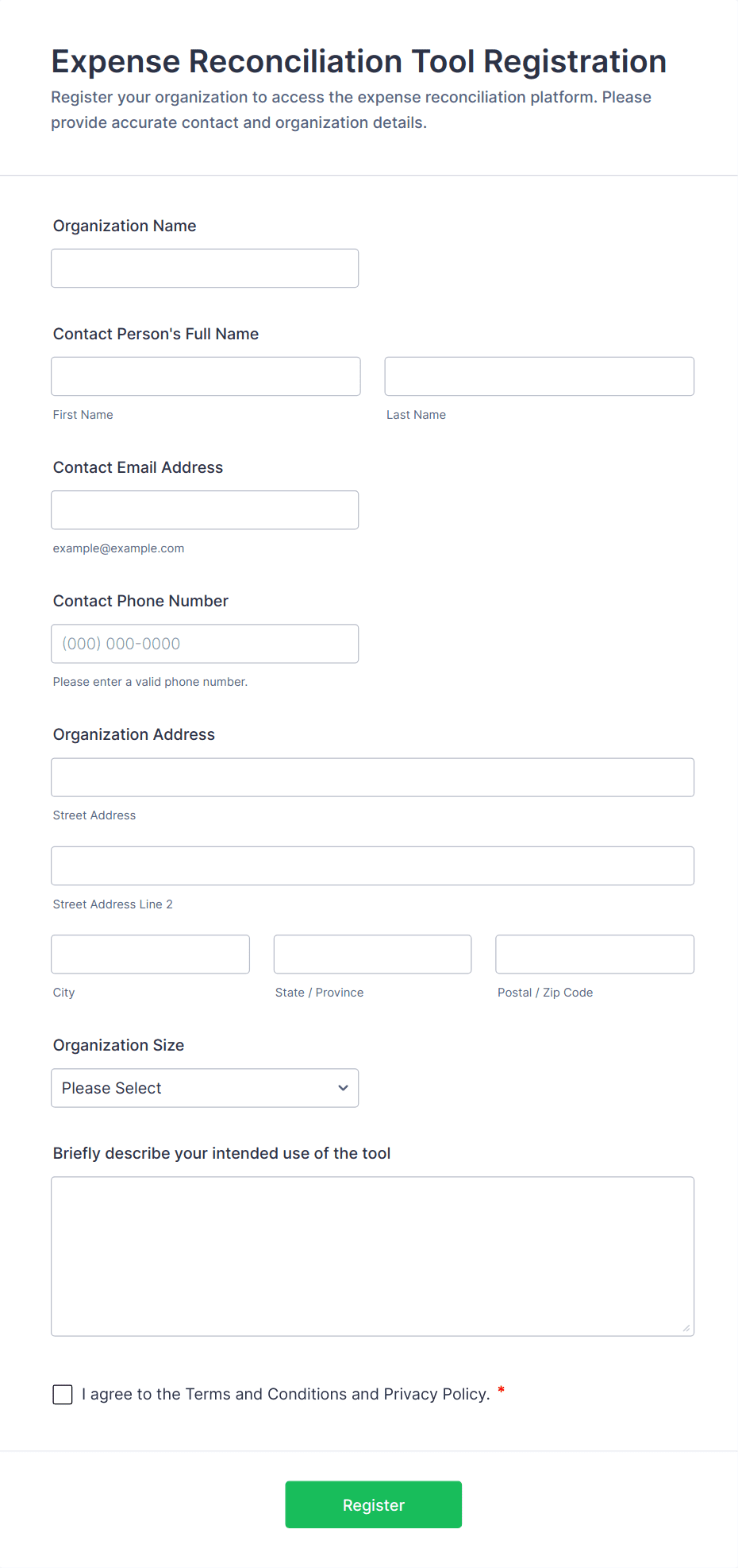 Expense Reconciliation Tool Registration Form Template | Jotform
