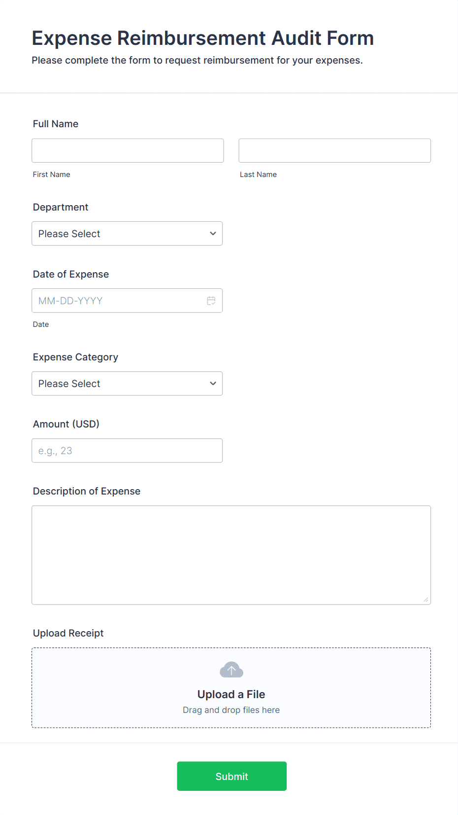 Expense Reimbursement Audit Form Template | Jotform