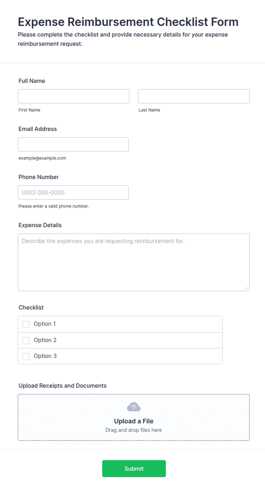Expense Reimbursement Checklist Form Template | Jotform