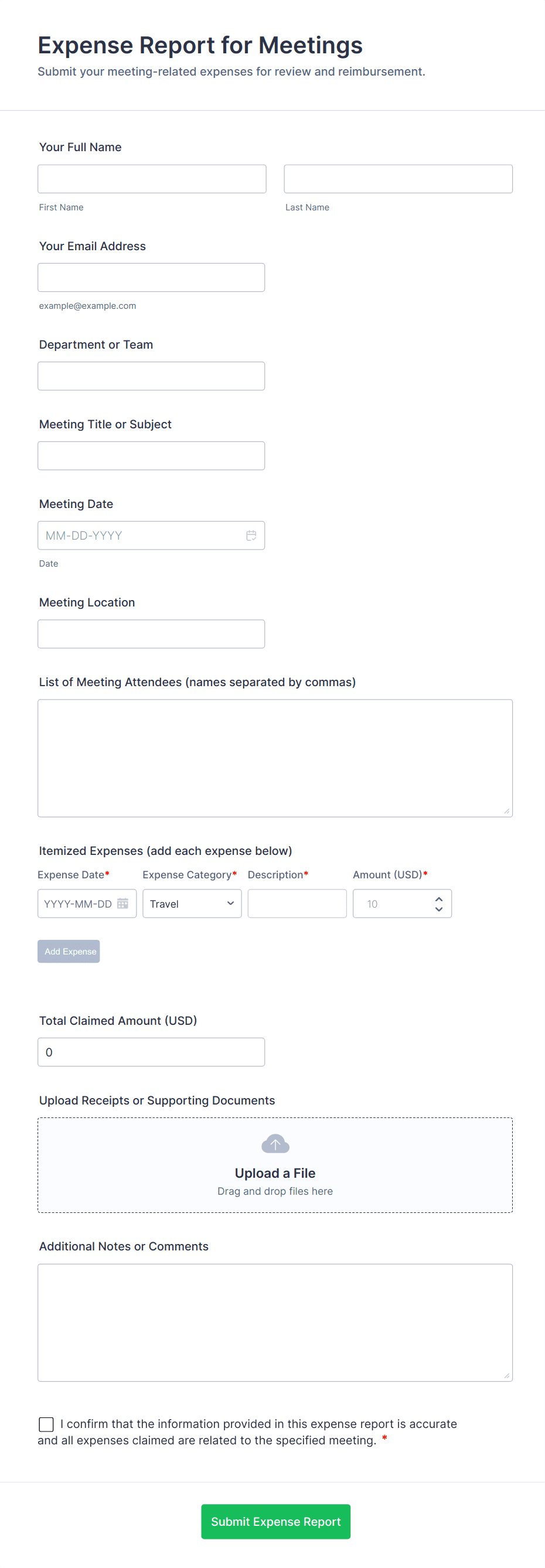 Expense Report for Meetings Form Template | Jotform