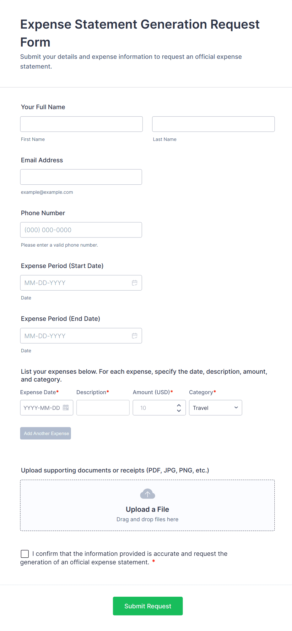 Expense Statement Generation Request Form Template | Jotform