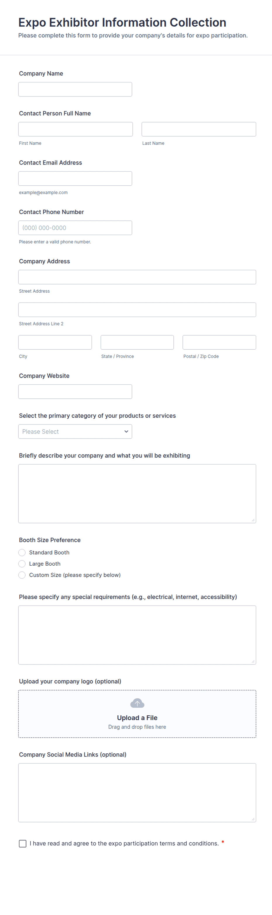Expo Exhibitor Information Collection Form Template | Jotform