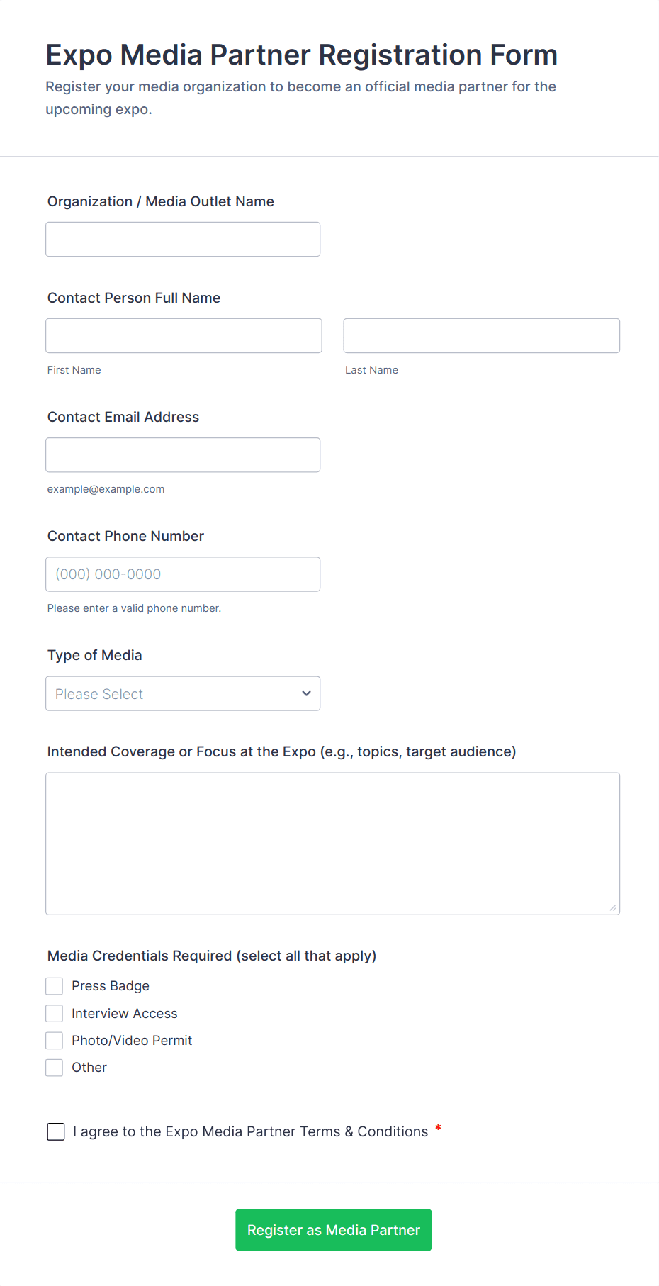 Expo Media Partner Registration Form Template | Jotform