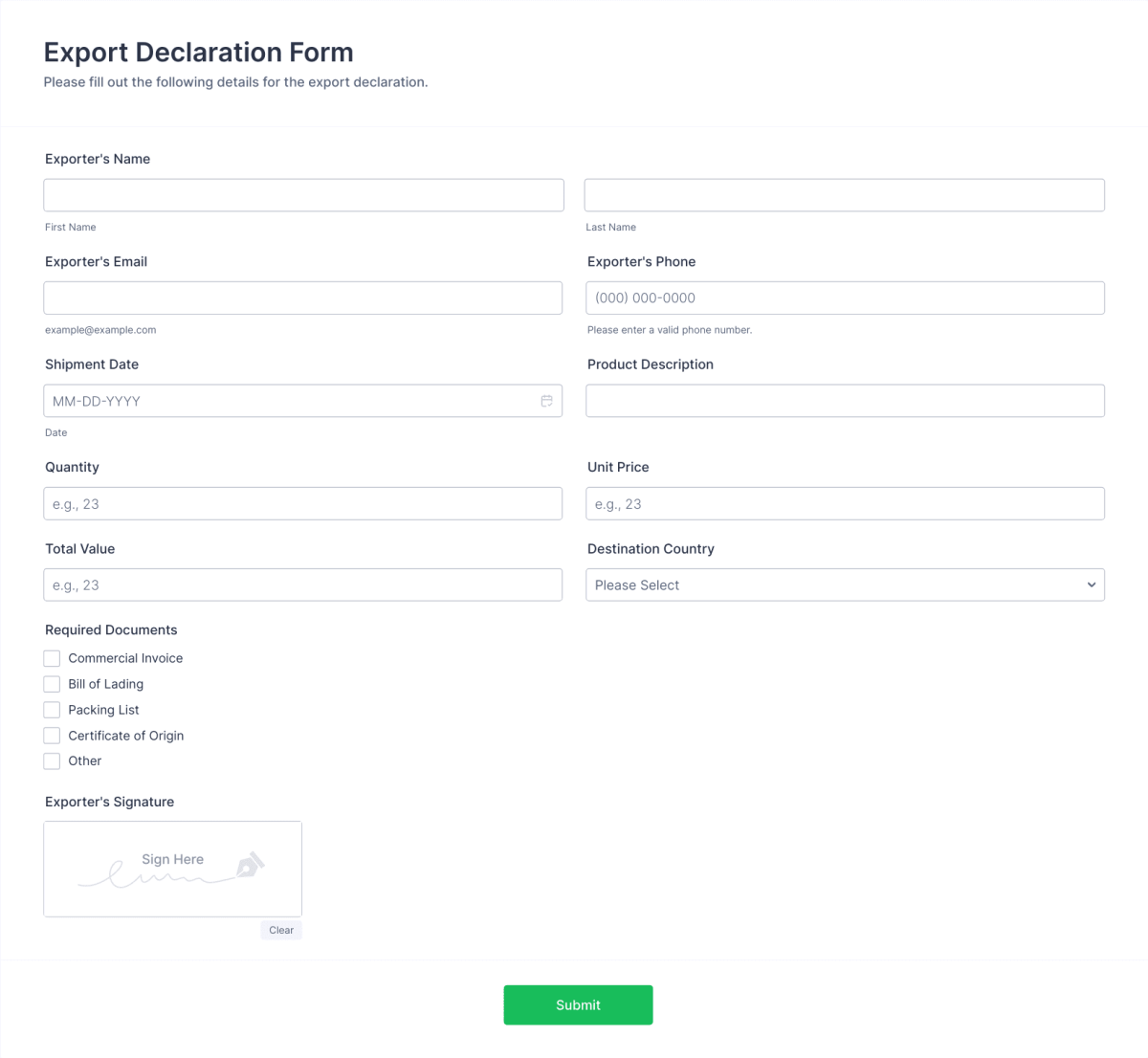 Export Declaration Form Template | Jotform