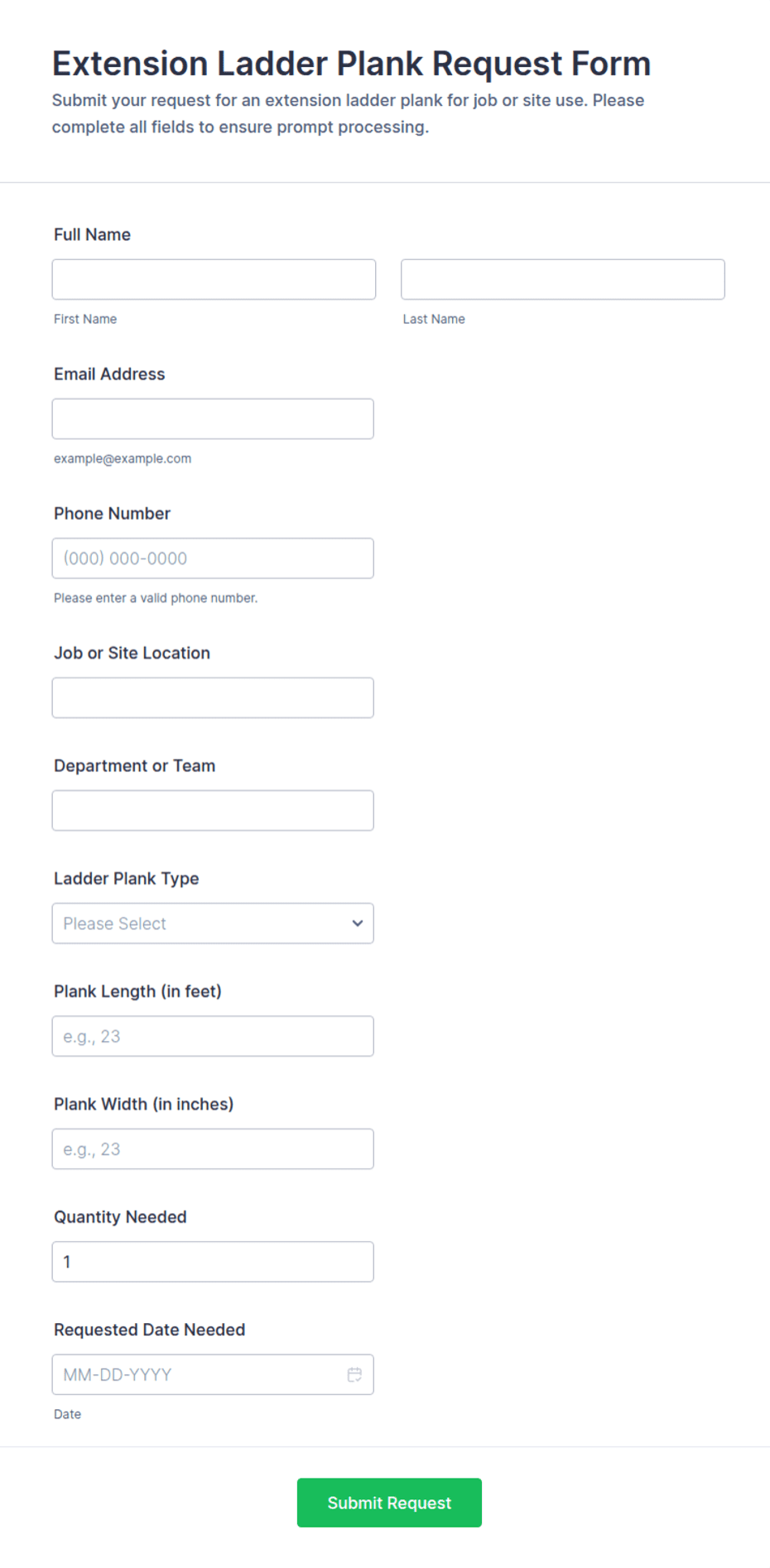 Extension Ladder Plank Request Form Template | Jotform