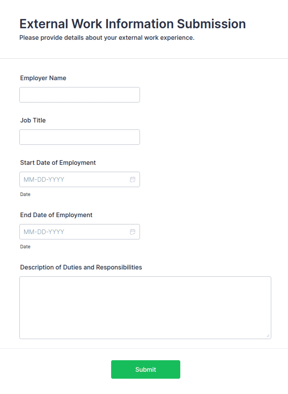 External Work Information Submission Form Template | Jotform