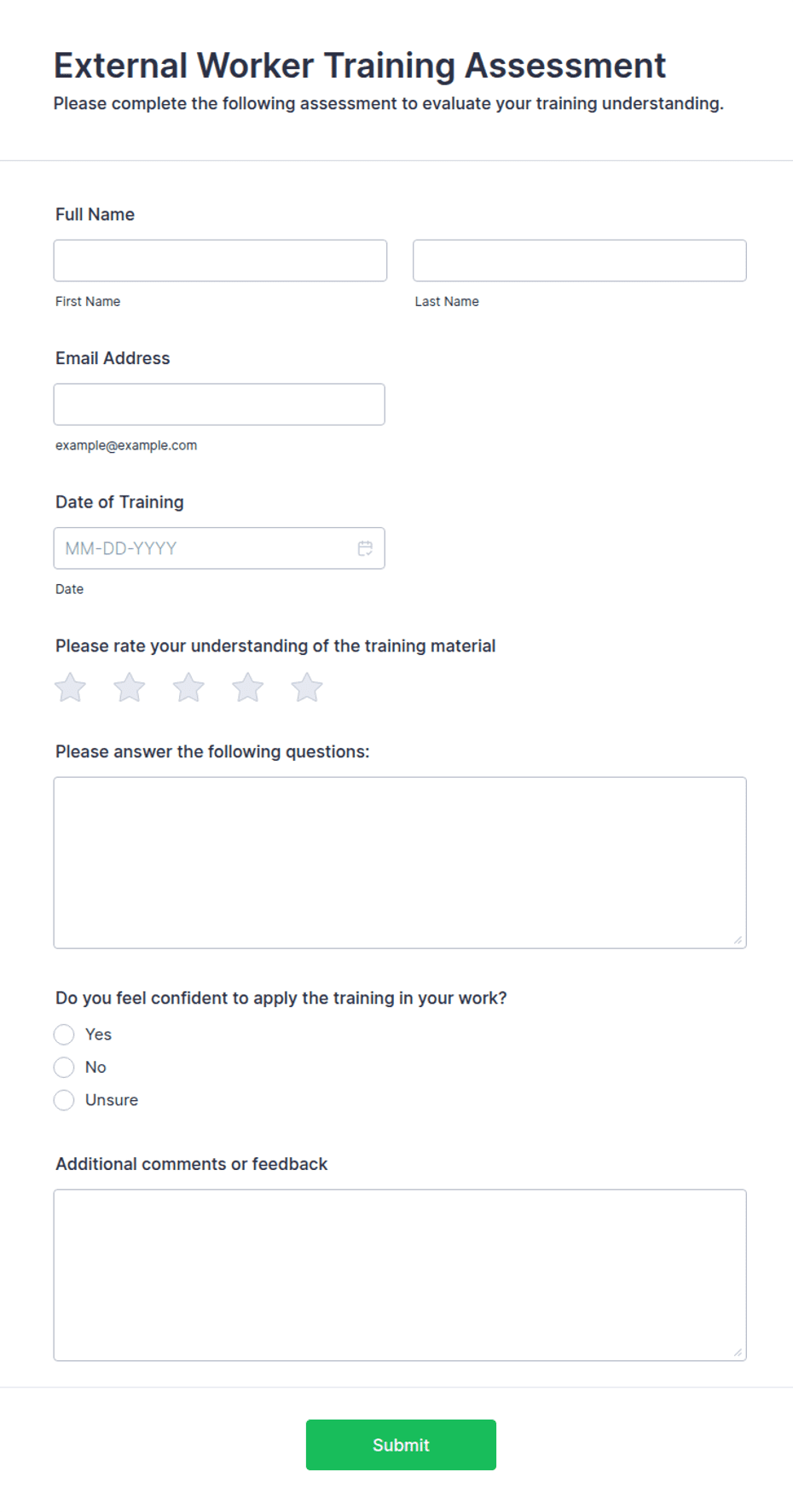 External Worker Training Assessment Form Template | Jotform