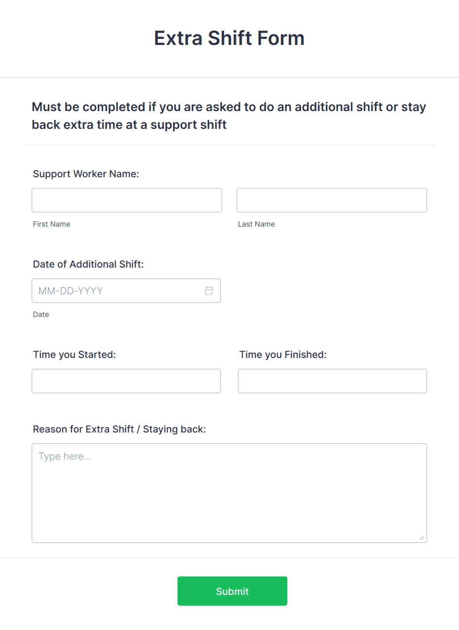 Extra Shift Form Template | Jotform