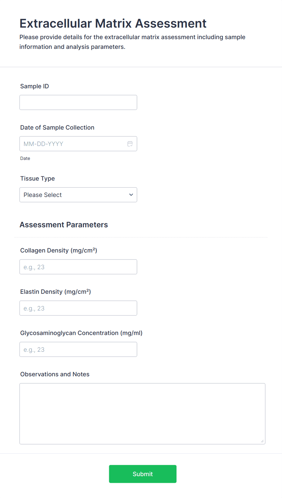 Extracellular Matrix Assessment Form Template | Jotform