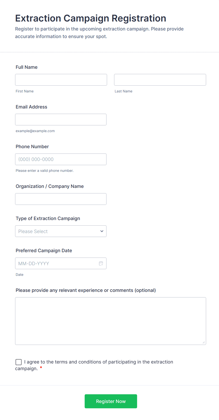 Extraction Campaign Registration Form Template | Jotform