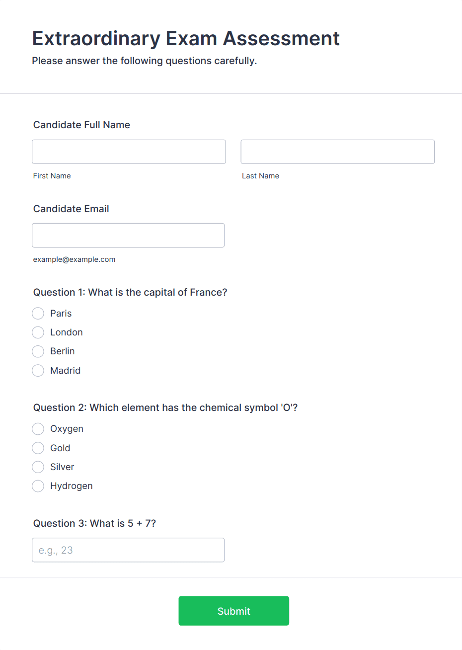Extraordinary Exam Assessment Form Template | Jotform