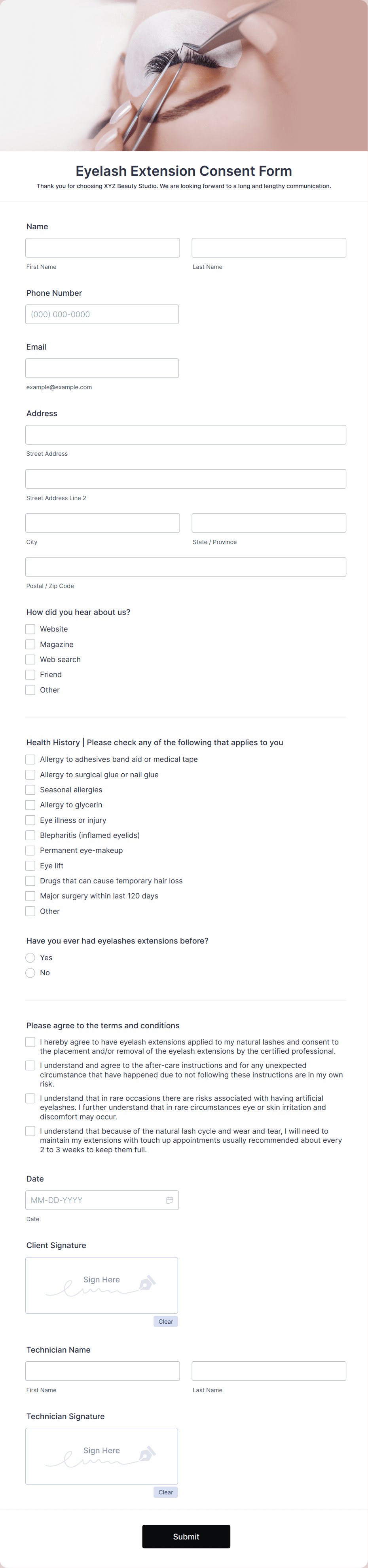 Eyelash Extension Consent Form Template | Jotform