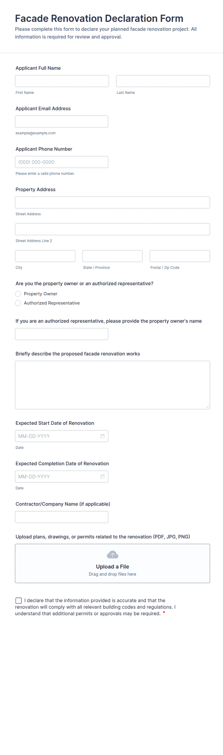 Facade Renovation Declaration Form Template | Jotform