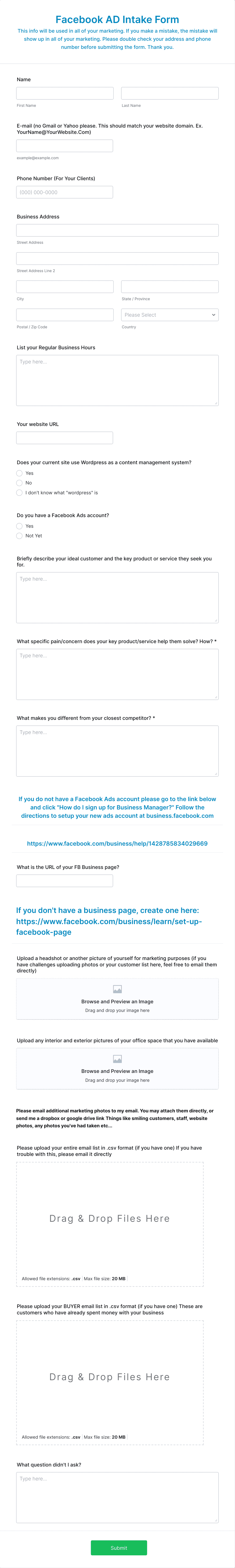 Facebook Ad Intake Form Template | Jotform