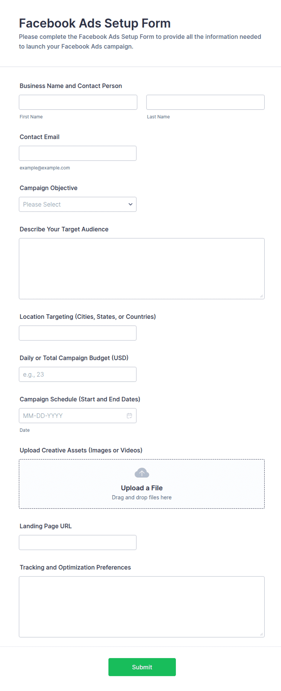 Facebook Ads Setup Form Template | Jotform